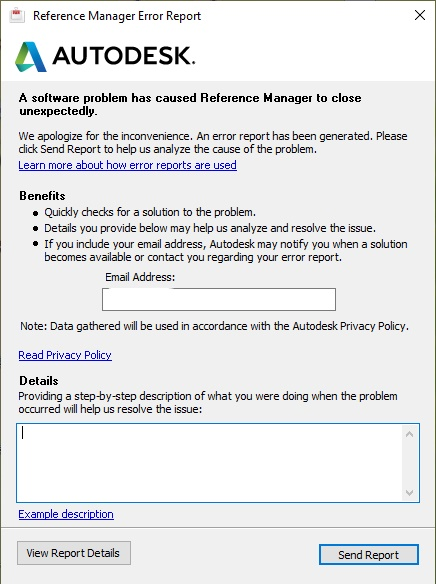 Civil 3D Reference Manager crashes when adding a drawing file