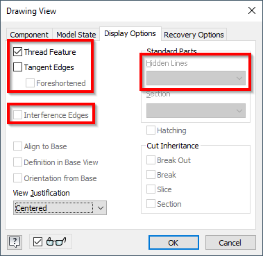 Changing default drawing base view options in Inventor