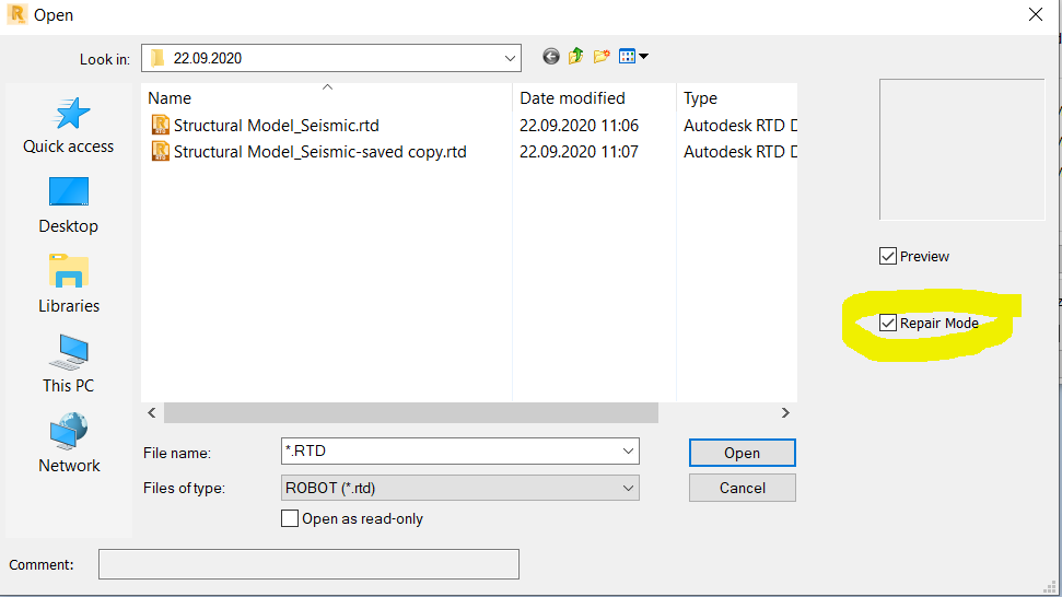 Saved RTD file does not open anymore in Robot Structural Analysis