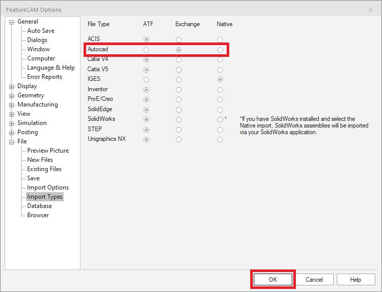 Unable to import DXF files into FeatureCAM