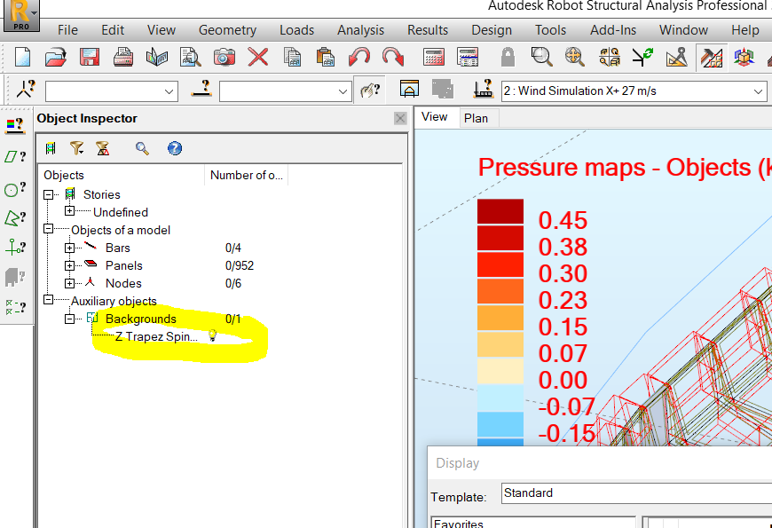 Pressure maps generated by wind simulation not visible in Robot Structural Analysis