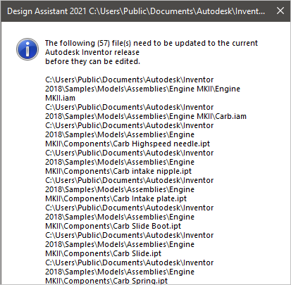"The following (...) file(s) need to be updated to the current Autodesk ...