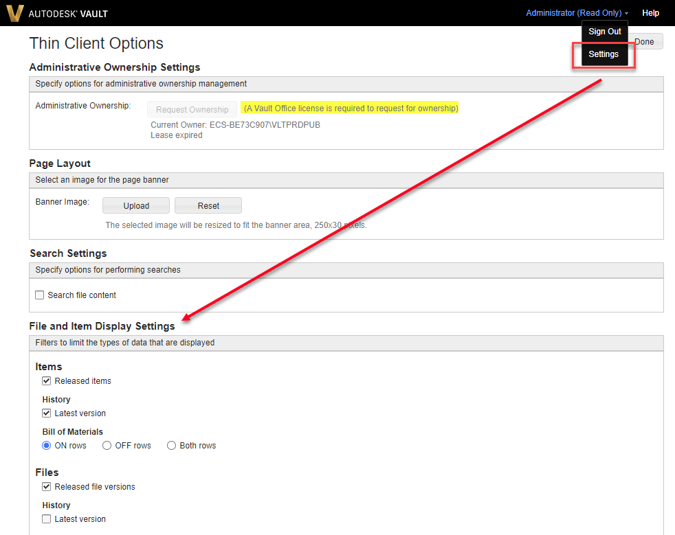Only released files are shown in the Vault Thin Client