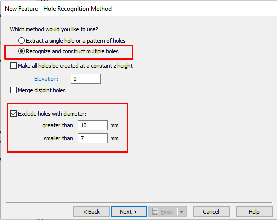 Select specific size holes using Interactive Feature Recognition in FeatureCAM