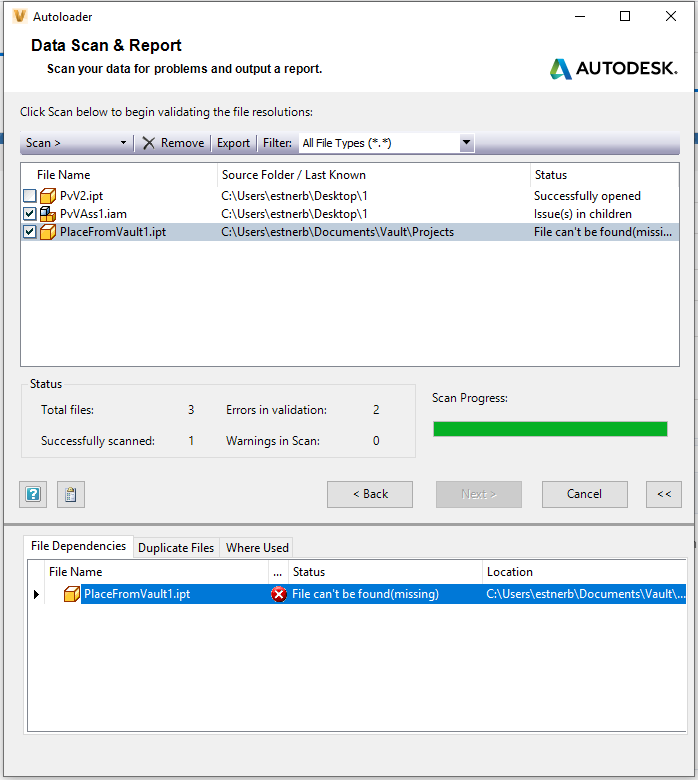 "File can't be found(missing)" scan result in Autoloader for Vault