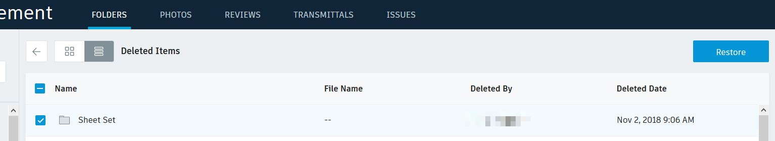 How to restore a deleted file or folder in BIM 360 Document Management
