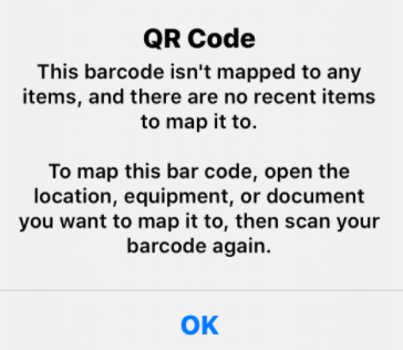 "This barcode isn't mapped to any items, and there are no recent items ...