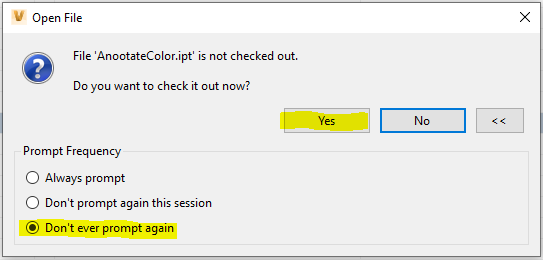 Files are checked out automatically without prompt when opening from Vault