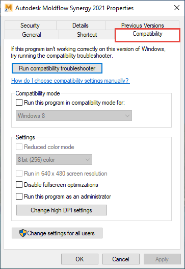Only see part of the Moldflow Simulation Compute Manager dialog on a 4K monitor
