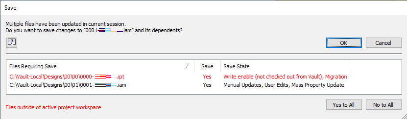 Inventor reports files outside of active project workspace during save