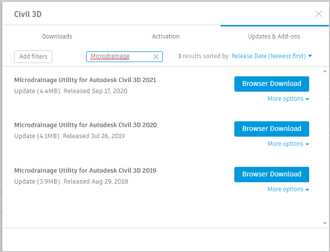 Microdrainage utility is missing after updating the version of Civil 3D