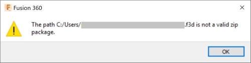 "The path [...] is not a valid zip package" when trying to open, save, or insert a file in Fusion