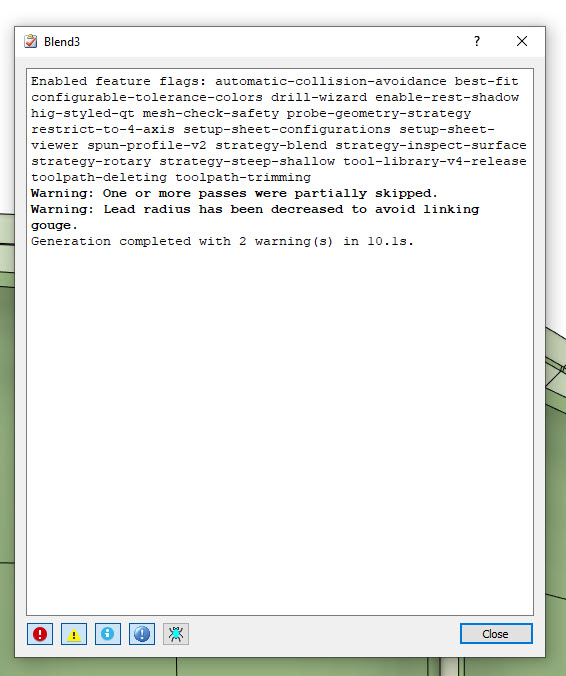 "Warning: One or more passes were partially skipped" message in toolpath logs in Fusion