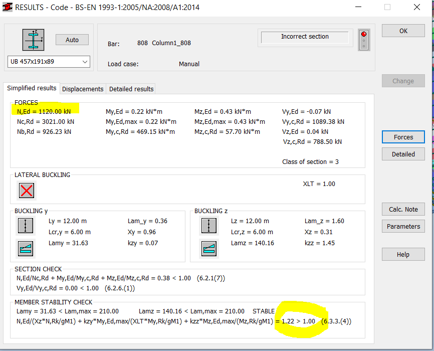 Unexpectedly high efficiency ratio while steel member stability check ...