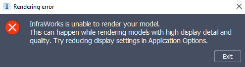 "InfraWorks is unable to render your model" when opening a model in InfraWorks