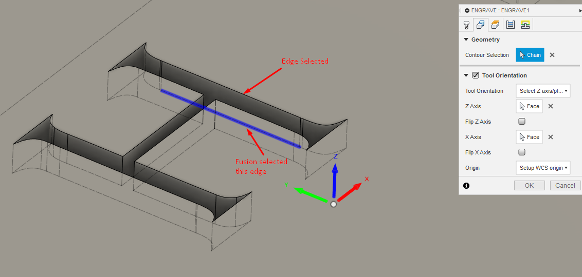 Engrave function geometry selection not picking desired profiles in Fusion