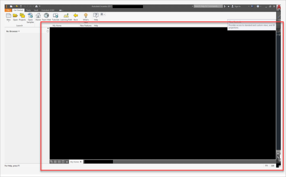 Inventor Home screen is shown as black or empty