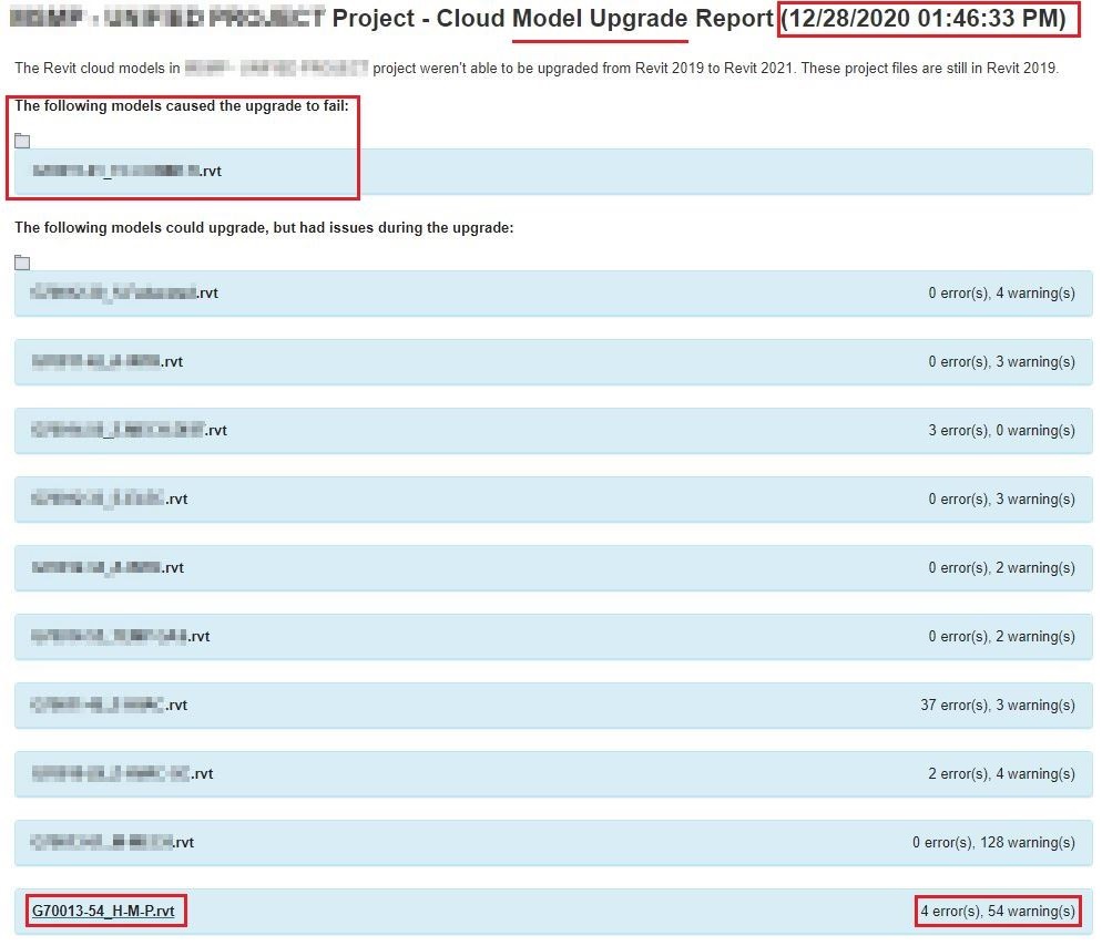 Revit Cloud Model Test Upgrade Report Shows Inconsistencies Between The Upgrade Report In Bim 360