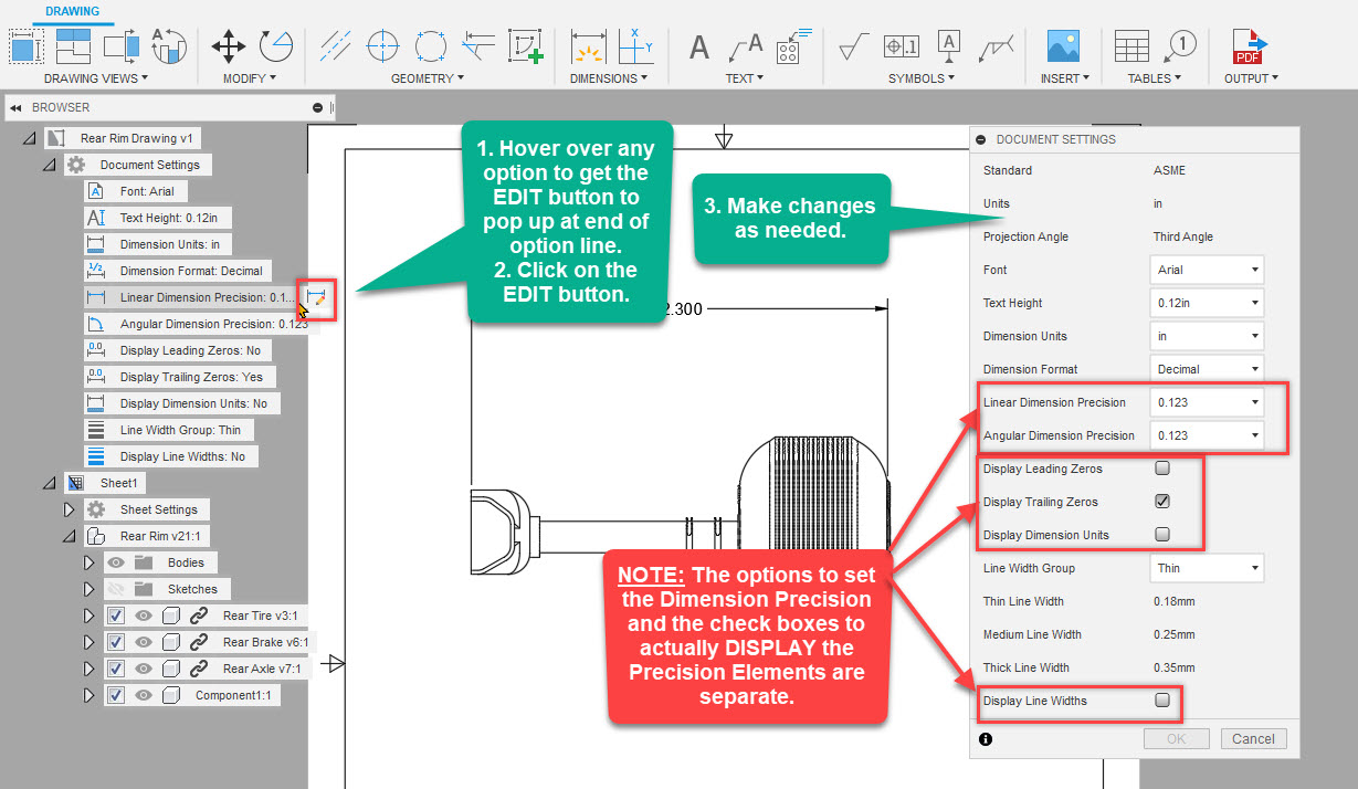 How To Find The Dimension Precision Display Zeros And Display Units In Fusion 360 Drawings 