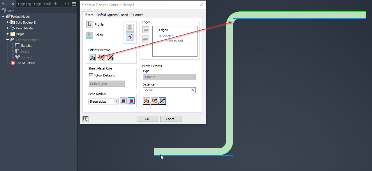 After changing the profile of a Contour Flange, the feature changes the ...
