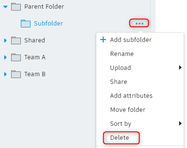 BIM 360 project subfolders of the removed parent folder are displayed ...