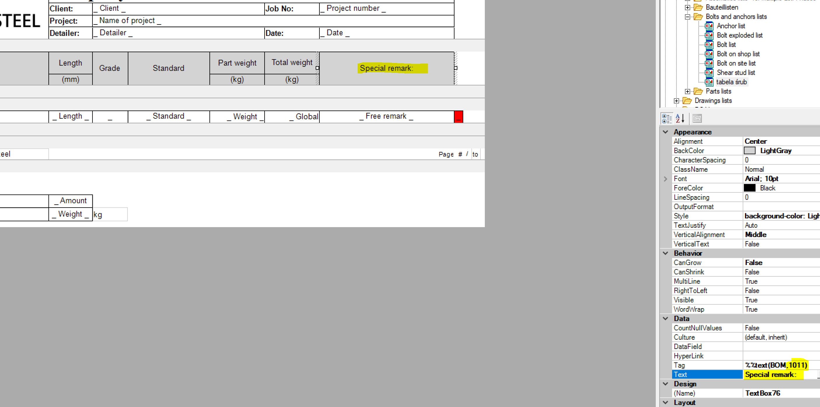 The header text in BOM list is not changing after editing in Advance Steel