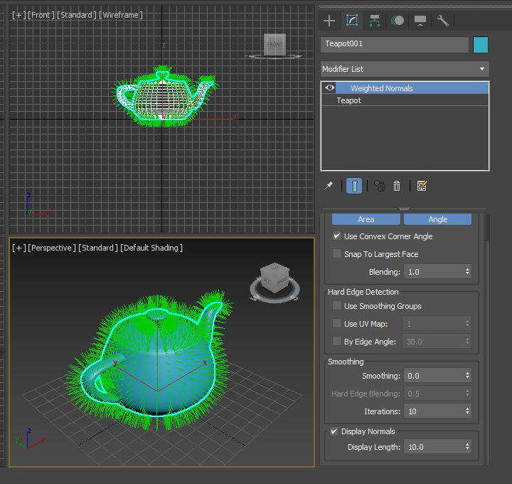 Localized results with the weighted normals modifer in 3ds Max 2021