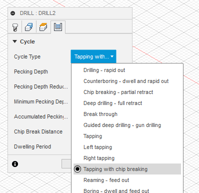 Defining a Pecking / Peck Tapping cycle in Fusion