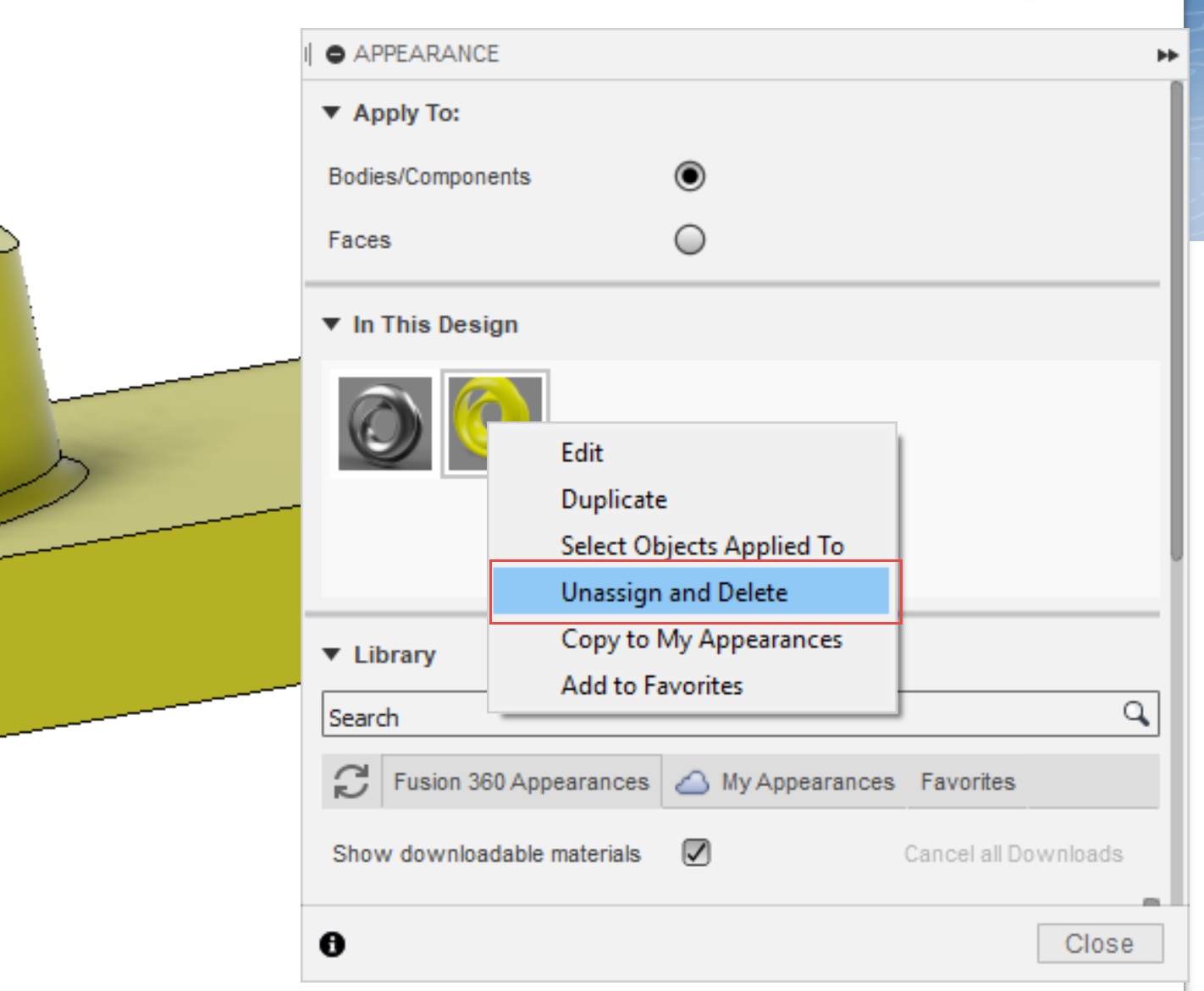 How To Remove An Appearance In Fusion 360