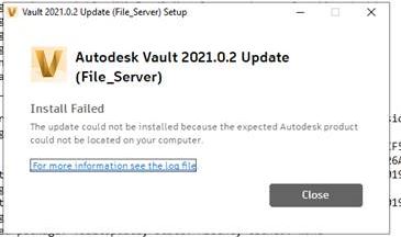 "Install Failed" appears when installing Vault Server Update