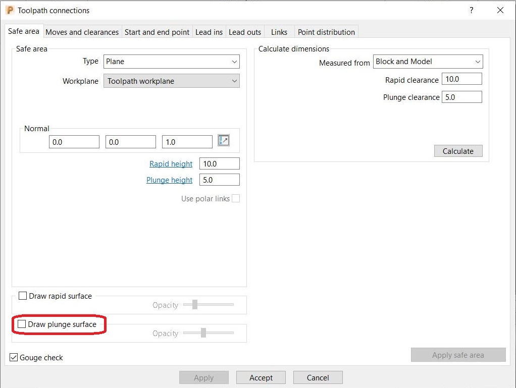How to switch off the blue color plunge surface in PowerMill