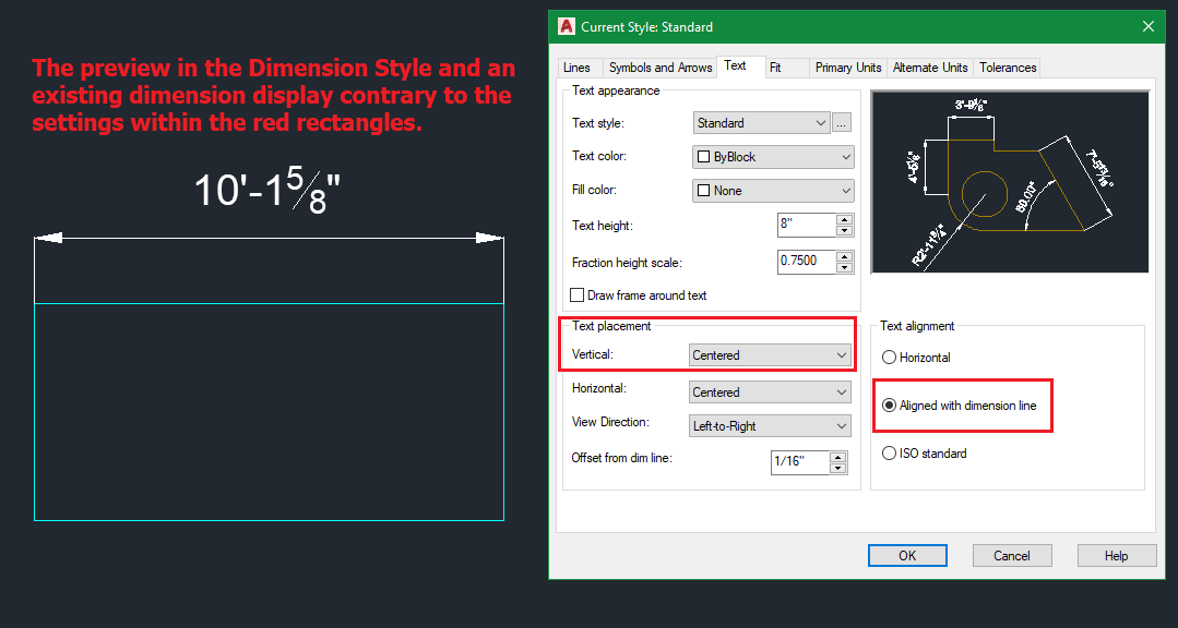 Dimension Text Appears Above Dimension Line In AutoCAD
