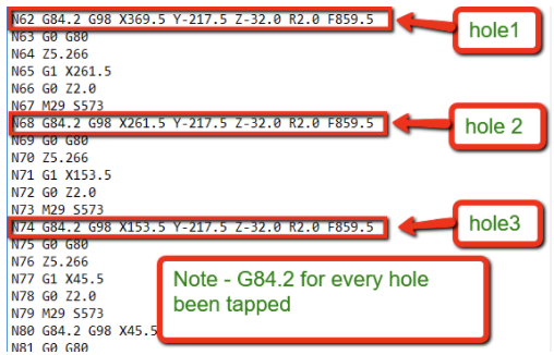 Drilling cycle in NC code missing from each individual hole being ...
