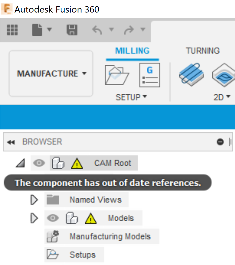 "This component has out of date references" message in browser tree in ...