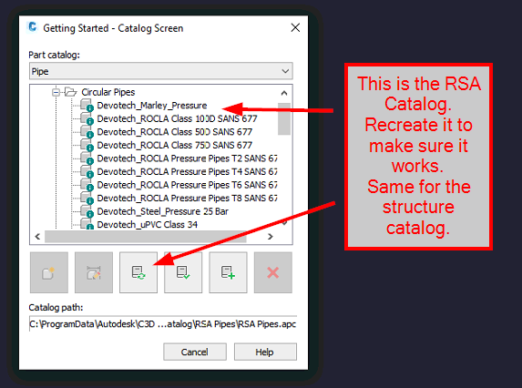 It its not possible to select RSA Pipe Catalogs in Civil 3D after the ...