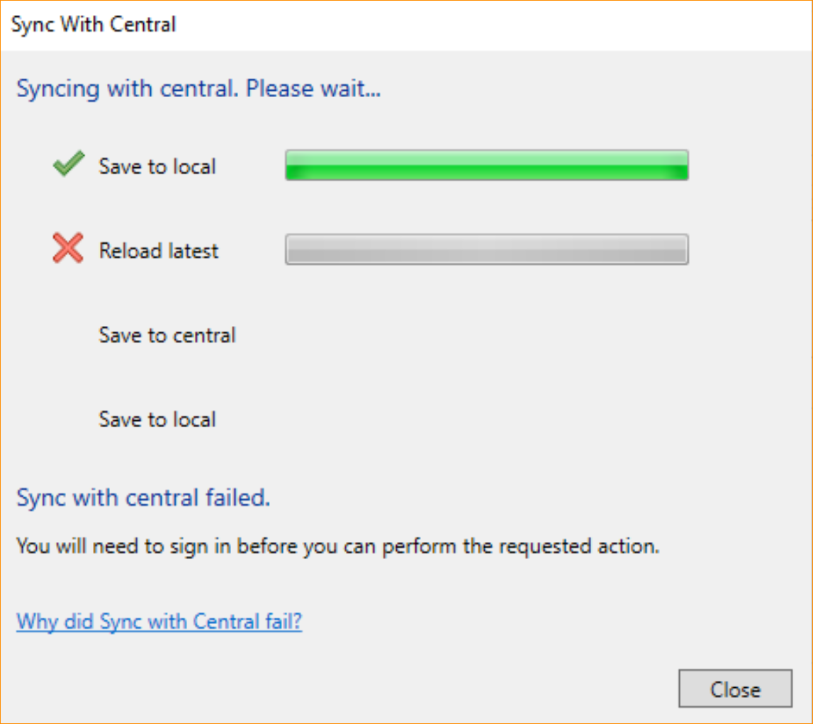 "You will need to sign in before you can perform the requested action" while syncing a cloud ...