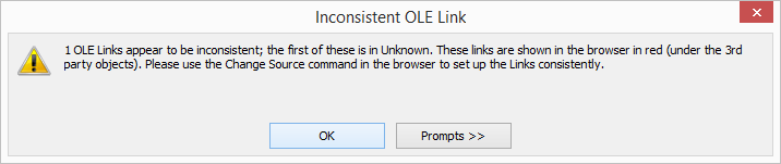 "OLE Links appears to inconsistent..." appears while opening file in Inventor
