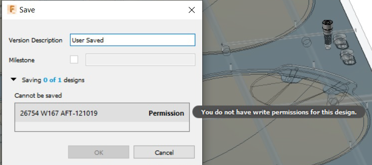 "You do not have write permissions for this design" when saving a file in Fusion