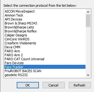 FARO跟踪器在PowerInspect 2021的“连接协议”菜单中不可用