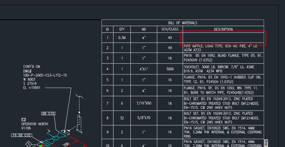 The description is not populated in the isometric drawing BOM table for some components in ...