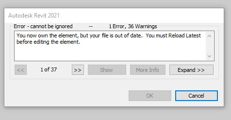 "You now own the element, but your file is out of date..." appears when ...