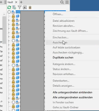 Vault menu is inactive when CAD files opened from Vault