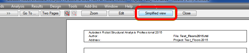 "Draft printout" is displayed accross every element of printout preview in Robot Structural Analysis