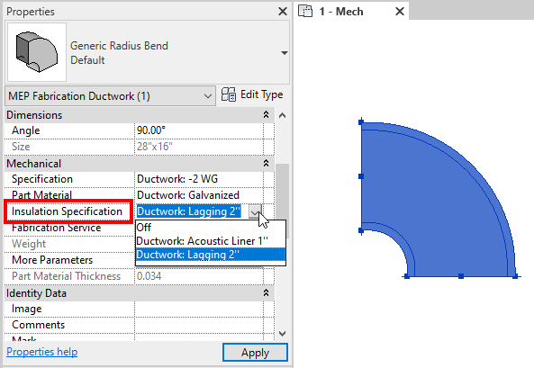 How to apply an Insulation Material to Fabrication parts in Revit