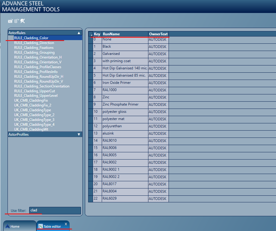 Advance Steel의 클래딩 매크로에서 내부 또는 외부 면의 새 색상을 추가하는 방법