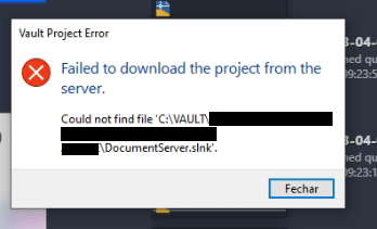 "Failed...DocumentServer.sInk" opening AutoCAD Plant 3D Vault project