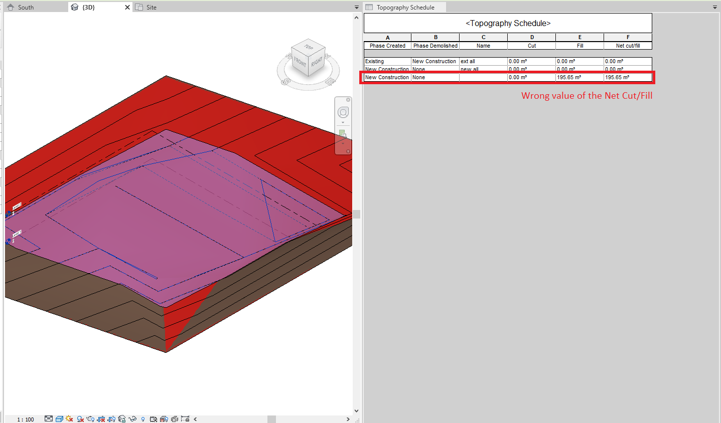 Revit incorrectly displays Net Cut/ Fill values for Split Surface ...