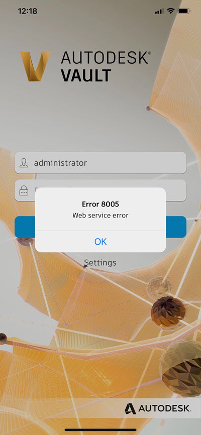 尝试连接到vault Server时出现vault Mobile错误8005 
