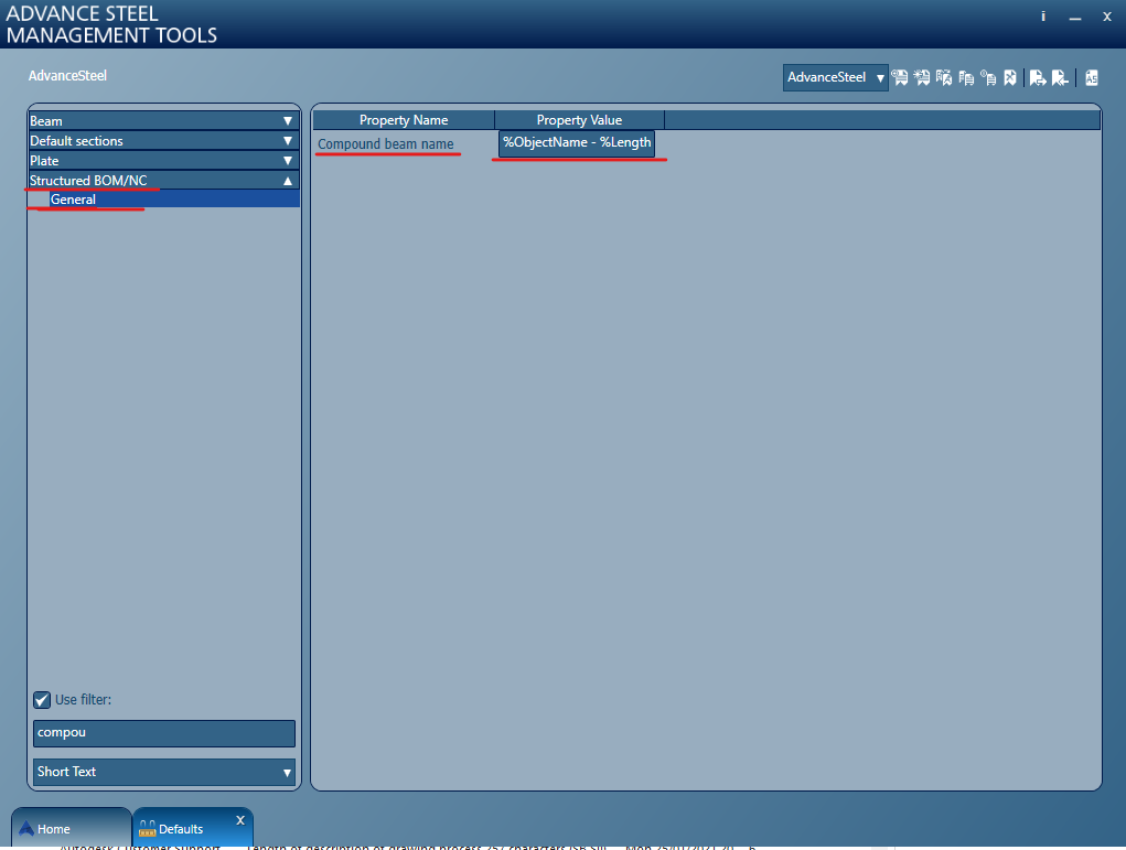 Incorrect compound beam name in BOM list after migrating to new version ...