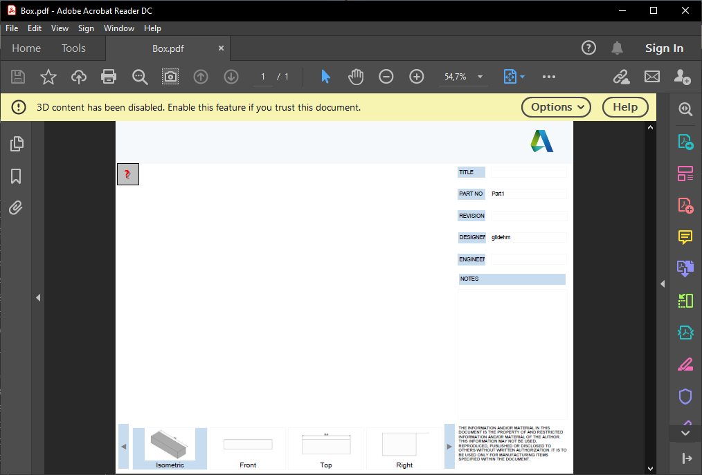 No Model is shown in an exported 3D-PDF from Inventor